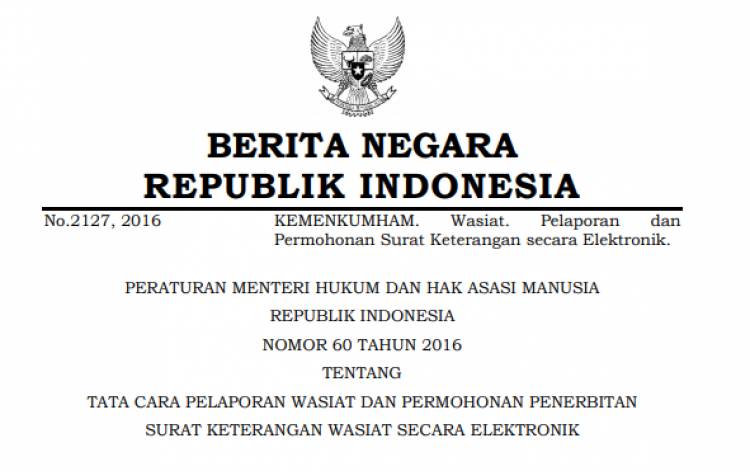 Peraturan Menteri Hukum Dan Hak Asasi Manusia Republik Indonesia Nomor 60 Tahun 2016 Tentang 